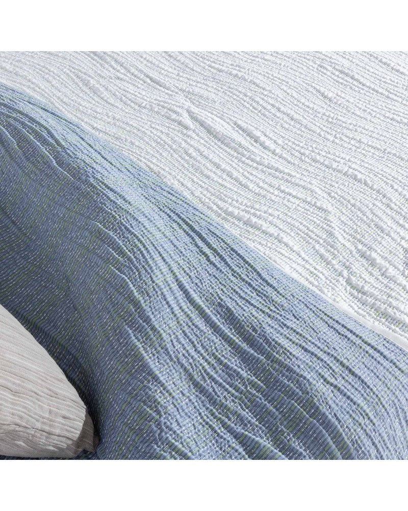 Colcha cubrecama jacquard olas blanco y azul